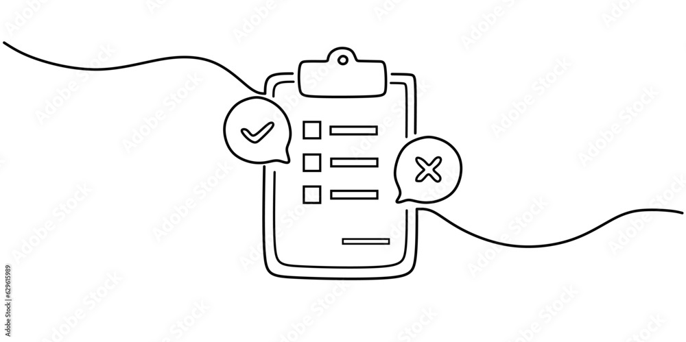 Clipboard with checklist. Continuous line one drawing. Vector ...