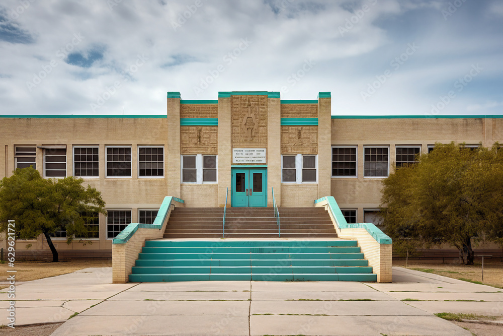 Generative ai collage of school building with stairs invite kids pupils ...