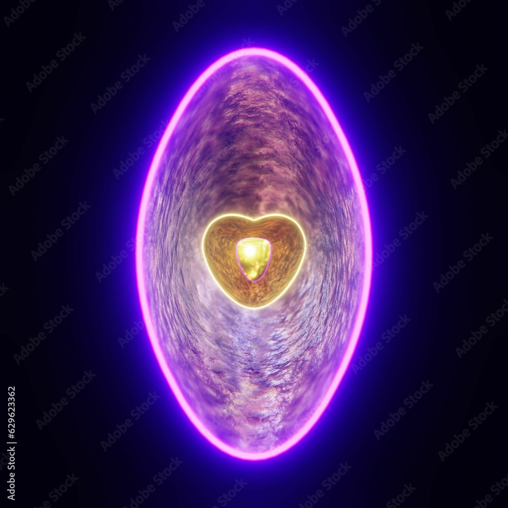 Golden heart shaped object with an optical illusion of depth perception ...