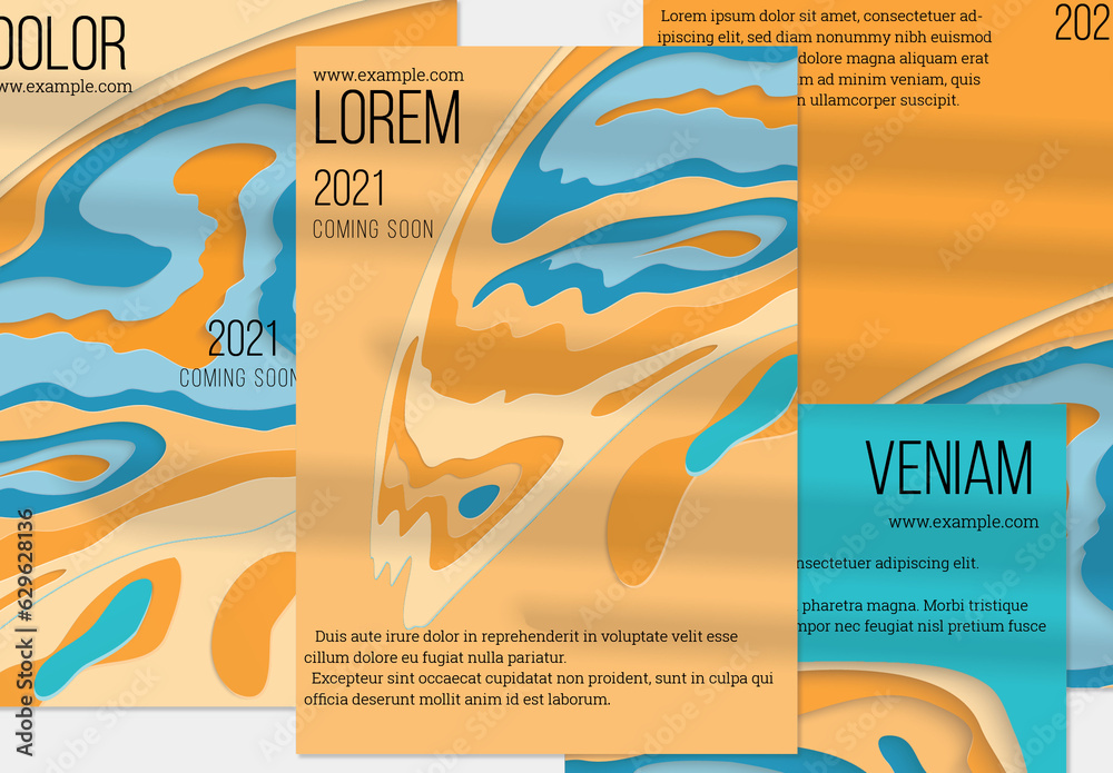 Flyer Layout with Paper Cut Craft Wavy Layered Texture Stock Template ...