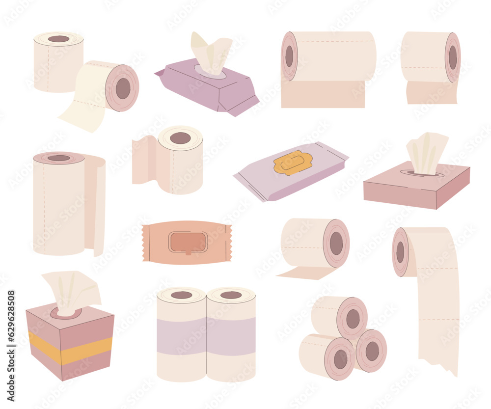 kitchen hygiene paper towels, napkins set. cartoon white restroom ...