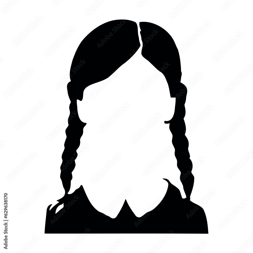 Goth girl with pigtails, pattern without face, black silhouette Stock ...
