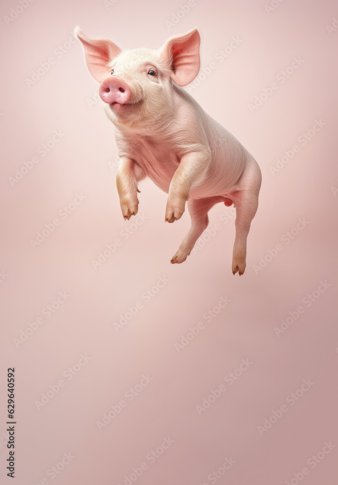 Pig jumping high in air, looks like flying. When pigs fly figure of ...
