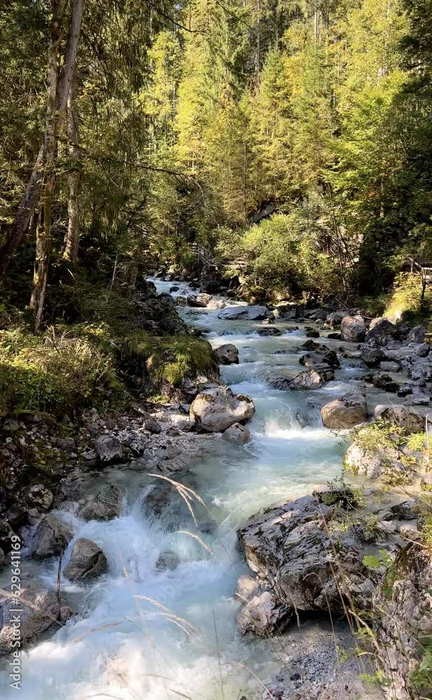 The Ramsauer Ache in the magical forest at Hintersee, Berchtesgadener ...