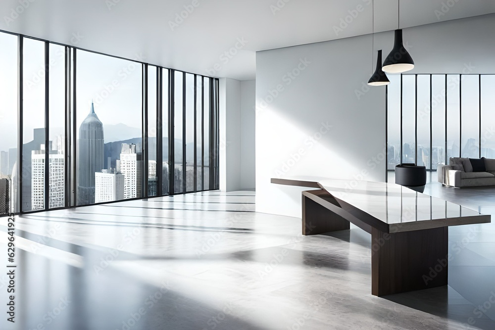 Marble table with window shadow drop on white wall background for ...
