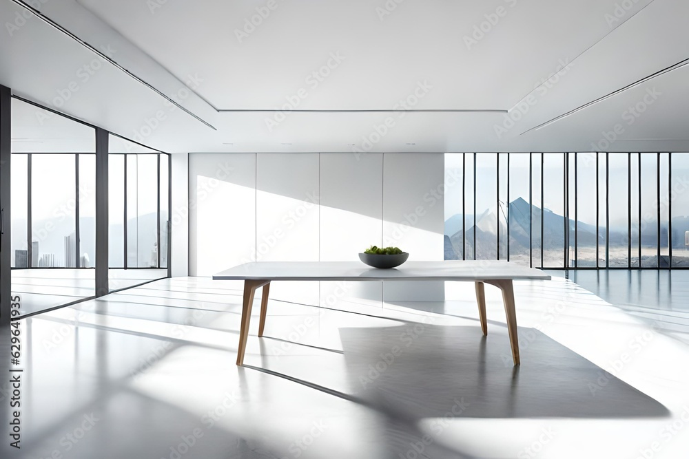 Marble table with window shadow drop on white wall background for ...