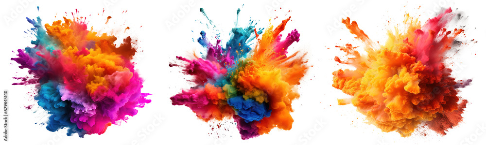 Colored powder explosion on a transparent background. Abstract closeup ...