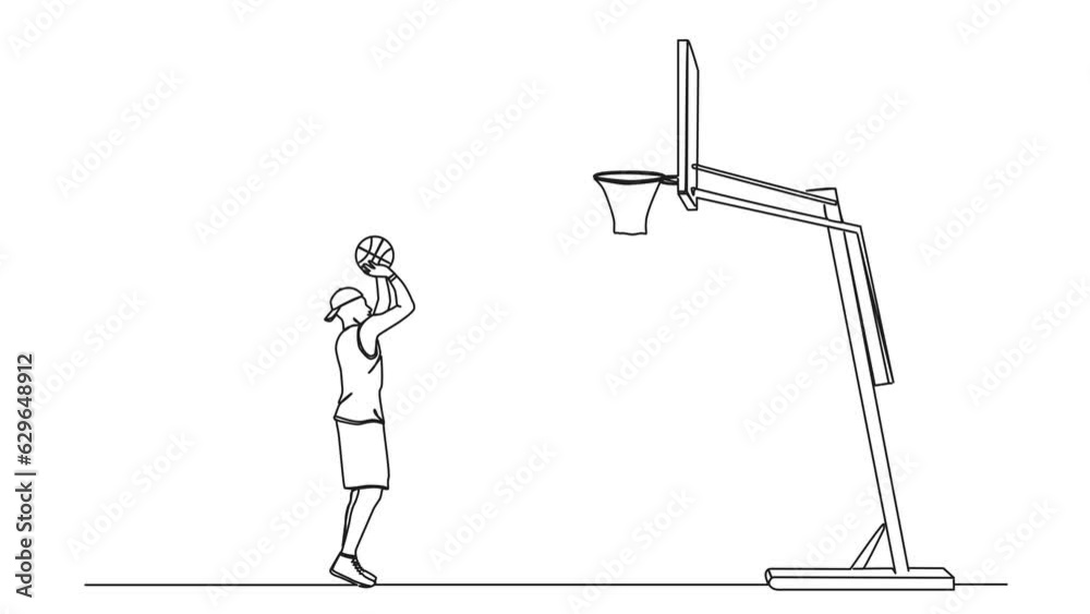 animated continuous single line drawing of basketball player shooting ...