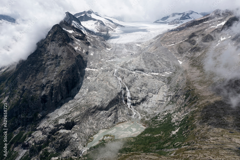 aerial view of the right section of the adamello glacier with the new ...
