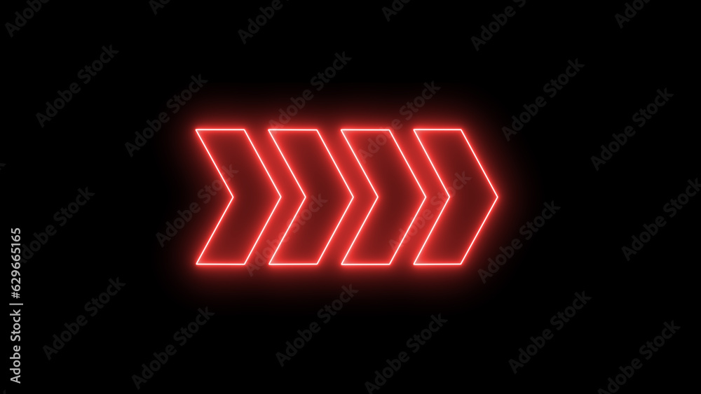 red color neon arrows on a black background. neon light right arrows ...