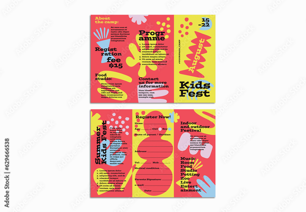 Bright and Playful Kids Fest Trifold Brochure Layout Stock Template ...