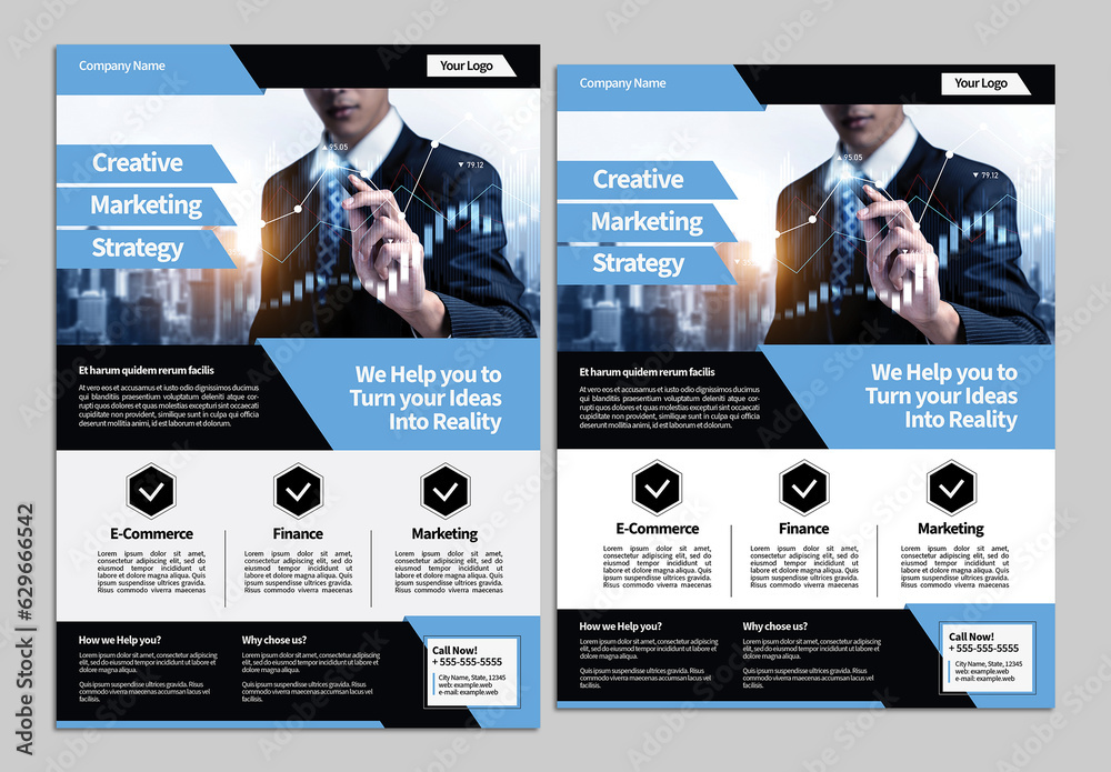 Blue Business Promotional Flyer Layout Stock Template | Adobe Stock