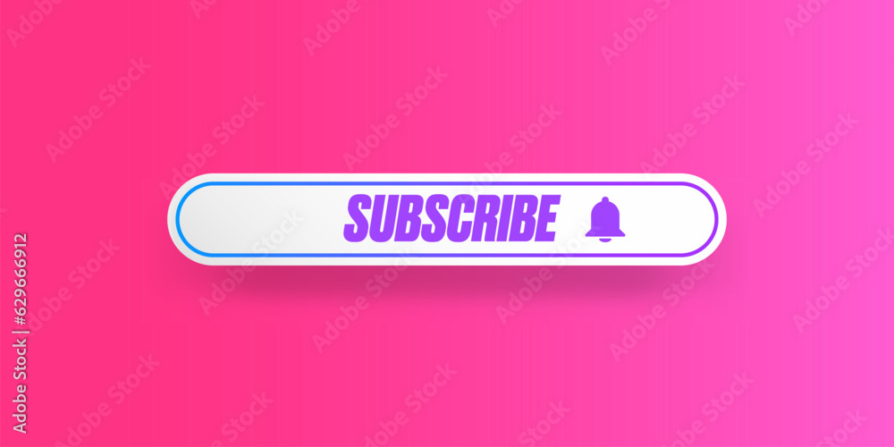 White paper subscribes button with ring bell isolated on stylish pink ...