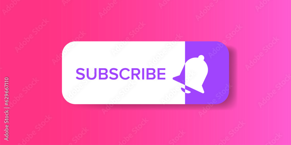 White paper subscribes button with ring bell isolated on stylish pink ...