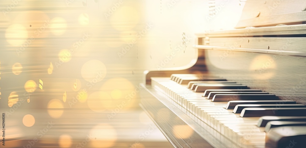 Piano keyboard background was set up in the music room by the windows ...