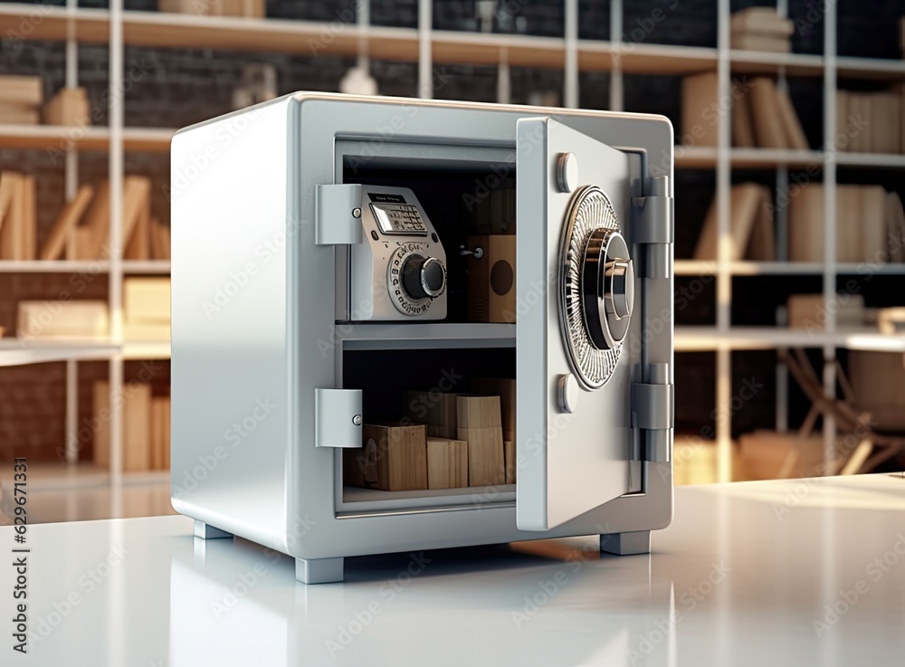 Small modern safe on shelf. Created with Generative AI technology ...