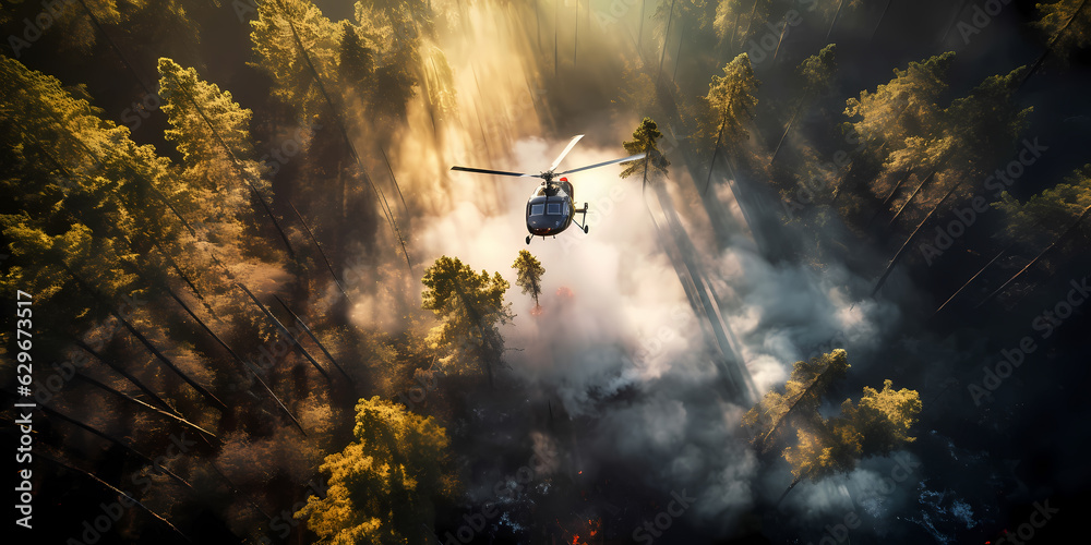 ภาพประกอบสต็อก Fire fighting Helicopter dropping water on wildfire ...
