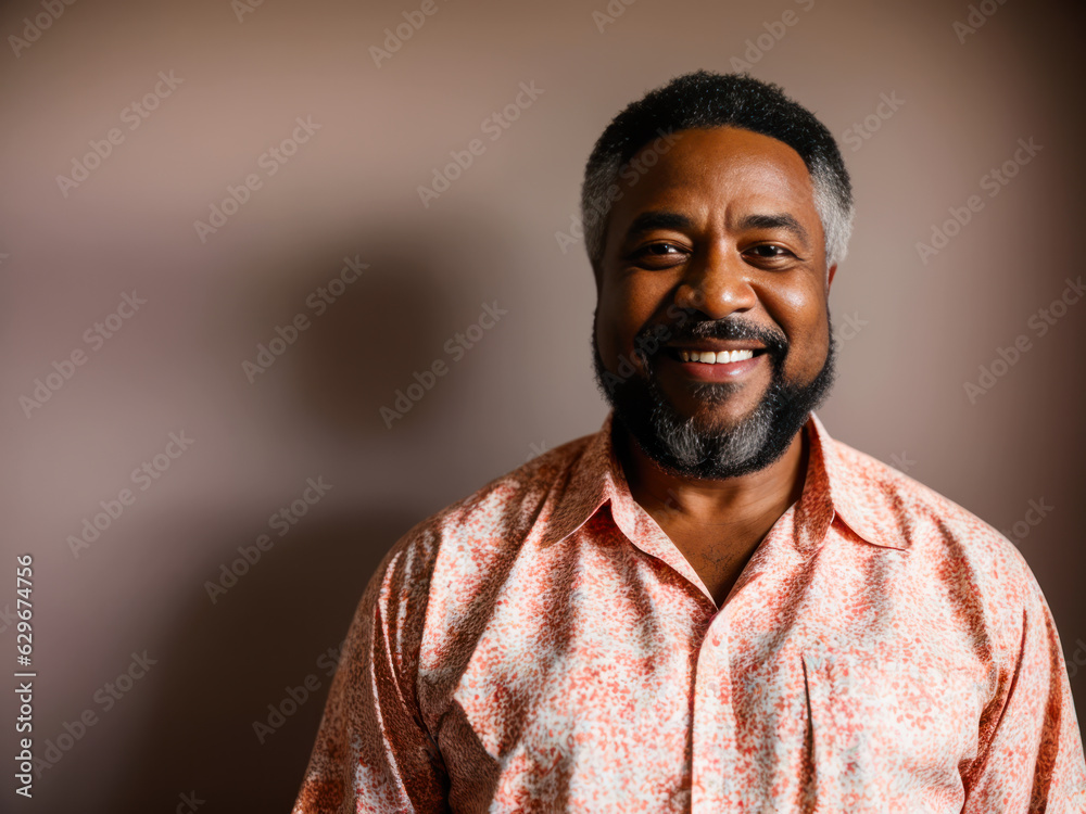 Portrait of the middle age bearded black man with a cheerful smile ...