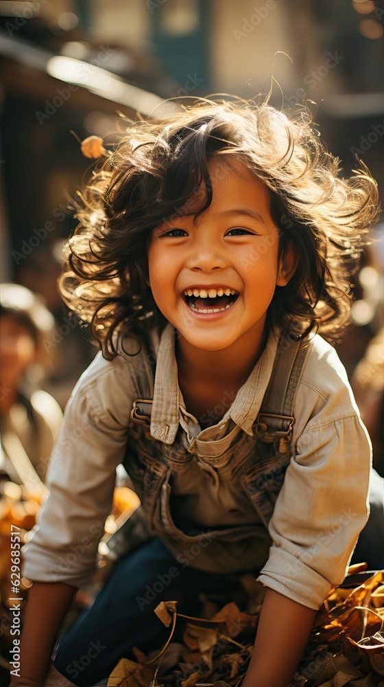 Asian kids on the way to school, backpacks, super happy bonding ...
