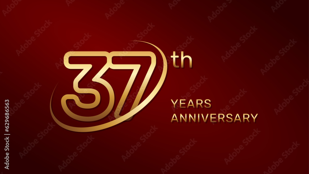 37th anniversary logo design in gold color isolated on a red background ...