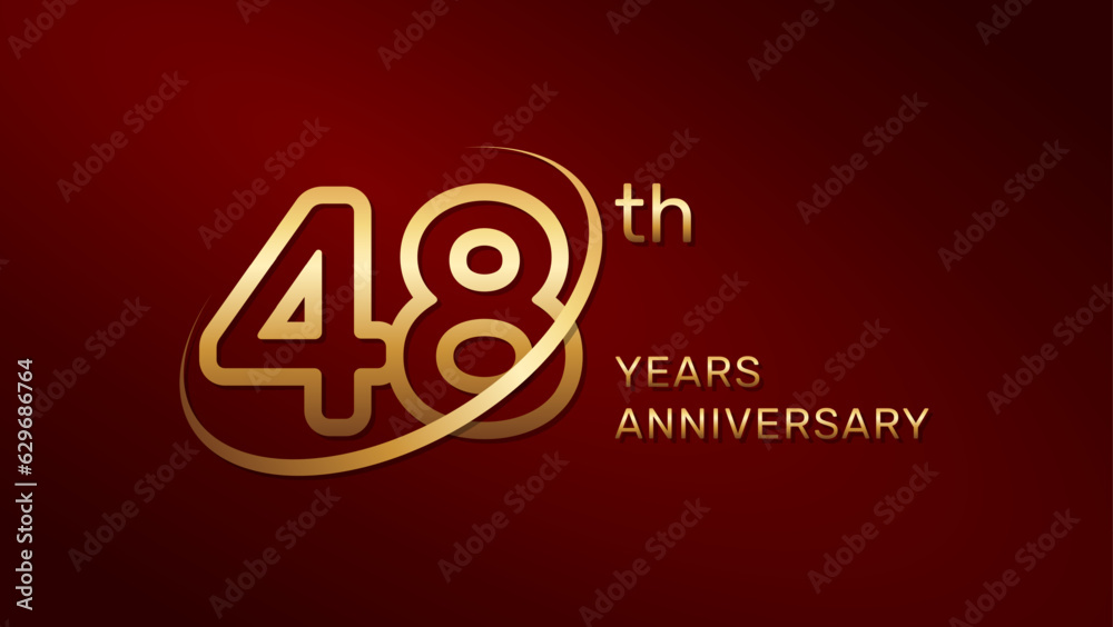 48th anniversary logo design in gold color isolated on a red background ...