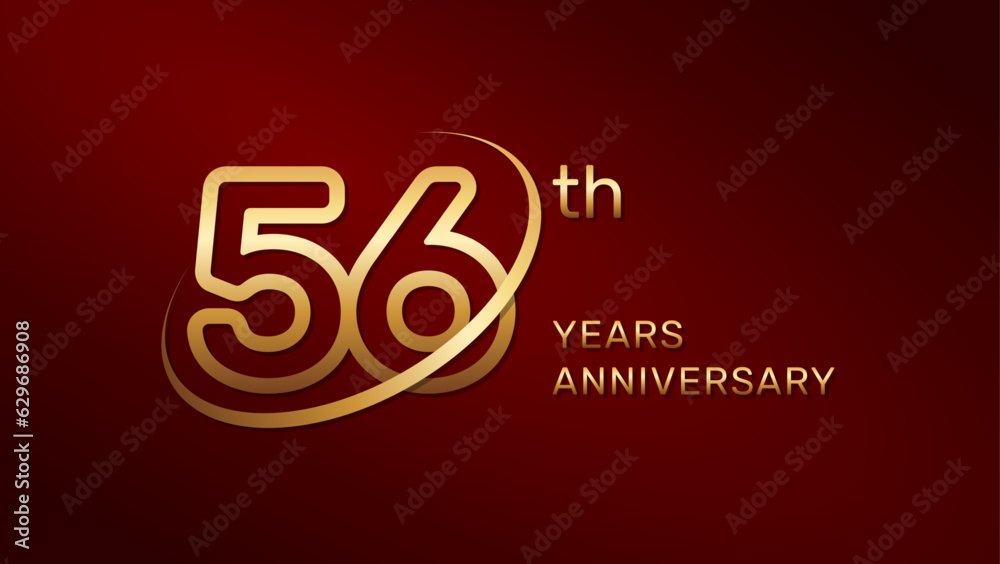 56th anniversary logo design in gold color isolated on a red background ...