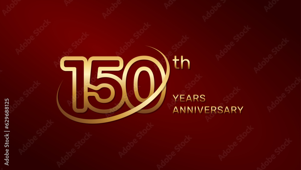 150th anniversary logo design in gold color isolated on a red ...