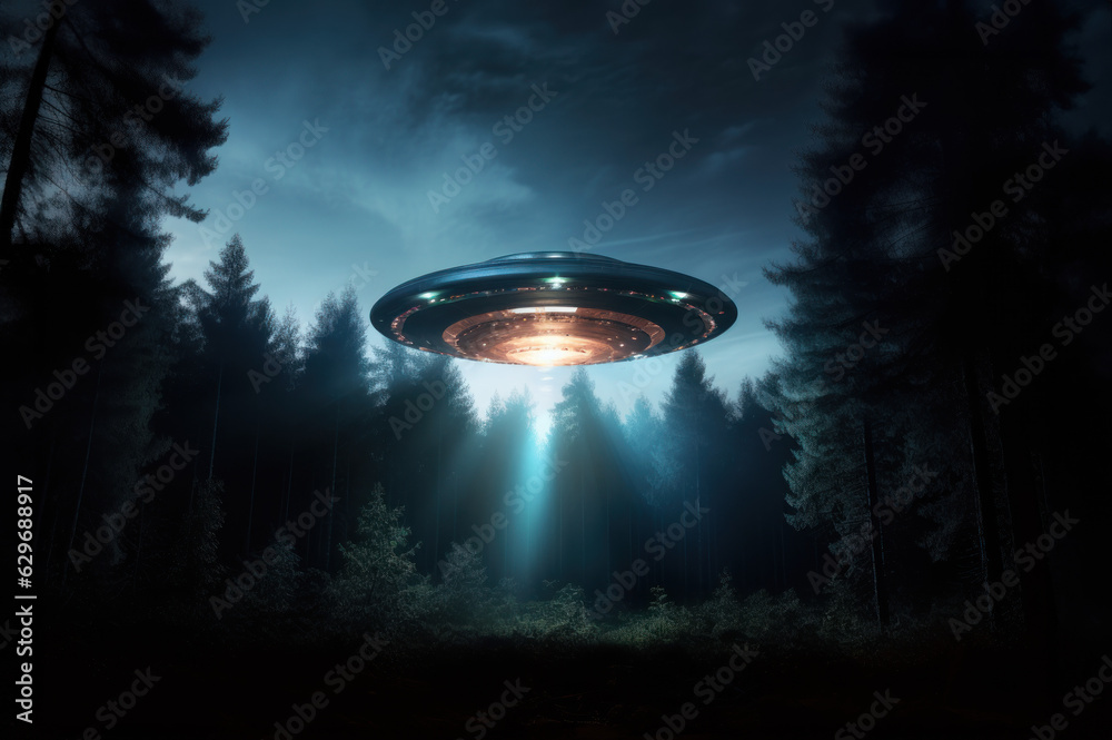 Eerie alien ufo abduction lit up in the night sky created with ...