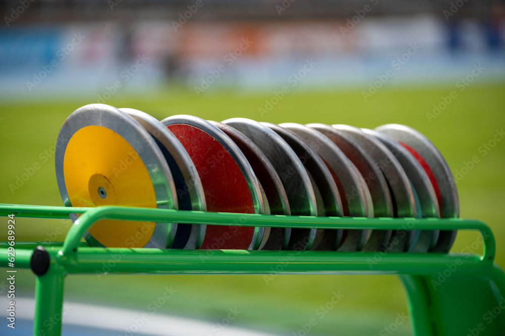 Track and field / athletics. Selection of discus throws on the self ...