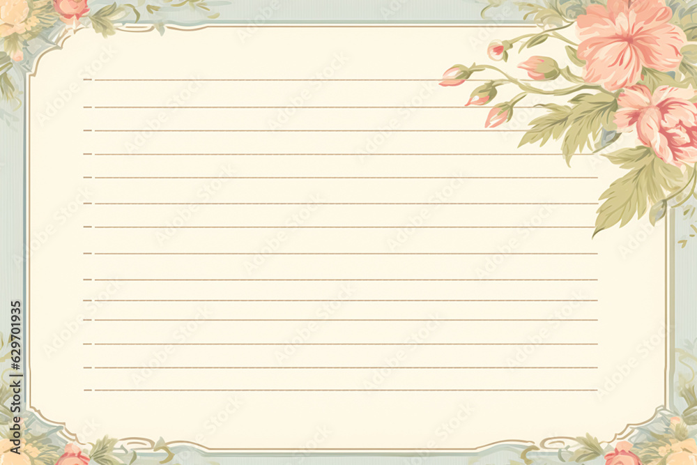 Photo & Art Print Blank vintage floral lined paper recipe card ...