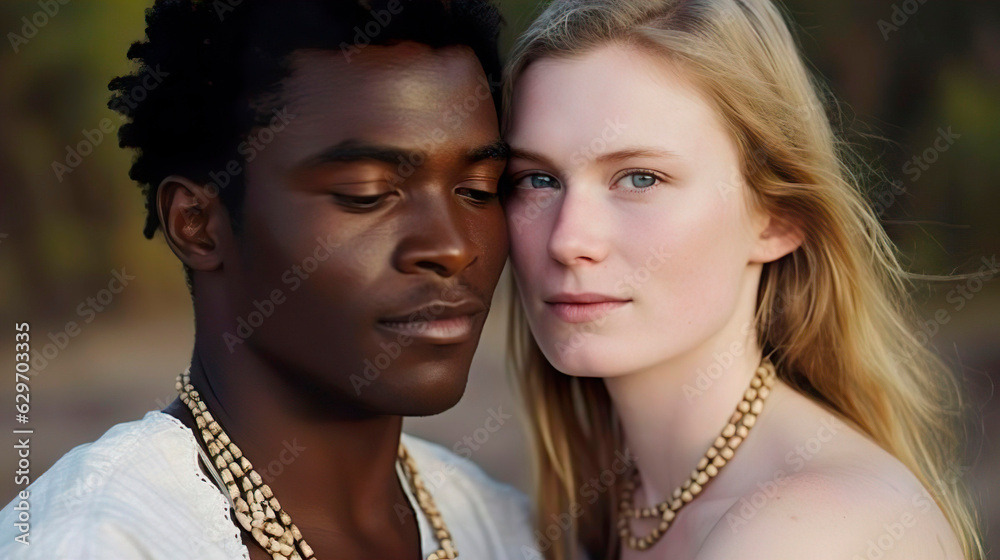 Young man and woman different skin color. Love relationship and ...
