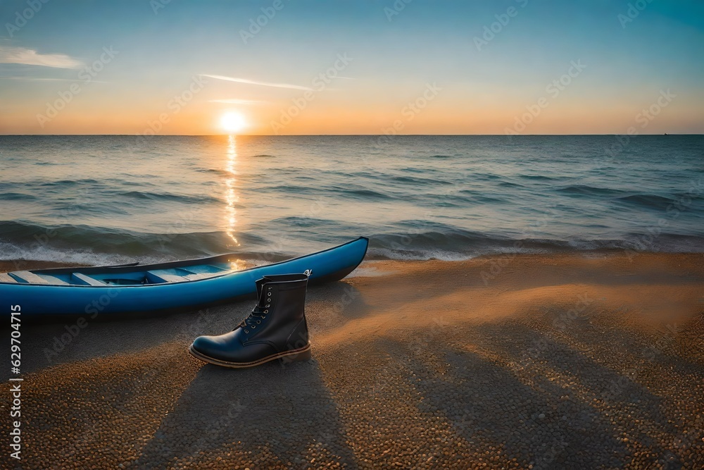 "A solitary boat rests on the shore, its weathered wood bearing tales ...