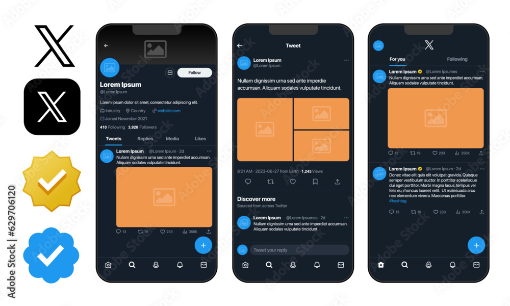 X Social Media Interface Template, X Icon, Twitter New Logo Stock ...