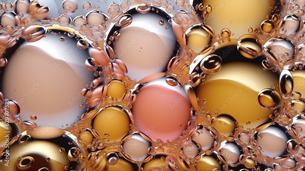 Oil bubbles background, AI generative bubbling drops of gold liquid. AI generative oil bubbles ...