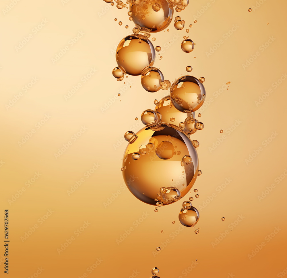 Oil bubbles background, AI generative gold liquid with golden drops. AI ...