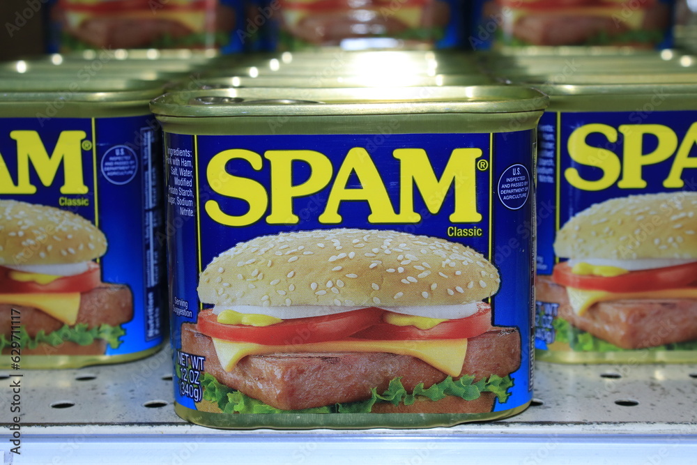 SPAM Meat in cans on a shelf Stock Photo | Adobe Stock