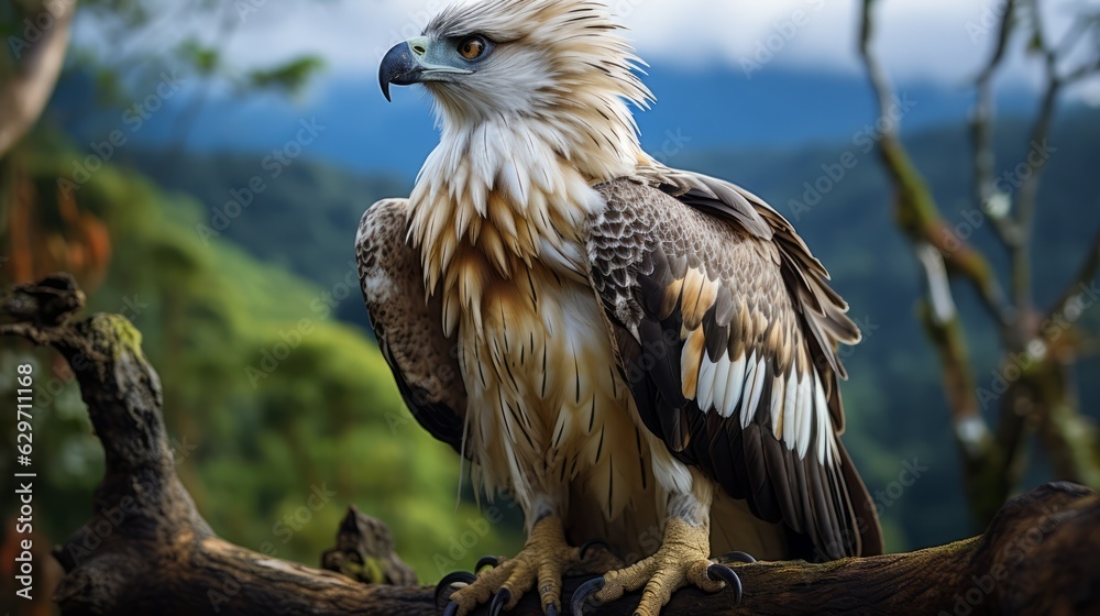 Philippine eagle on tree in nature side view. Philippine eagle rare ...