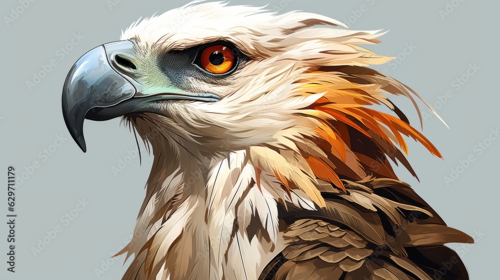 Portrait of Philippine eagle side view on white background. Philippine ...