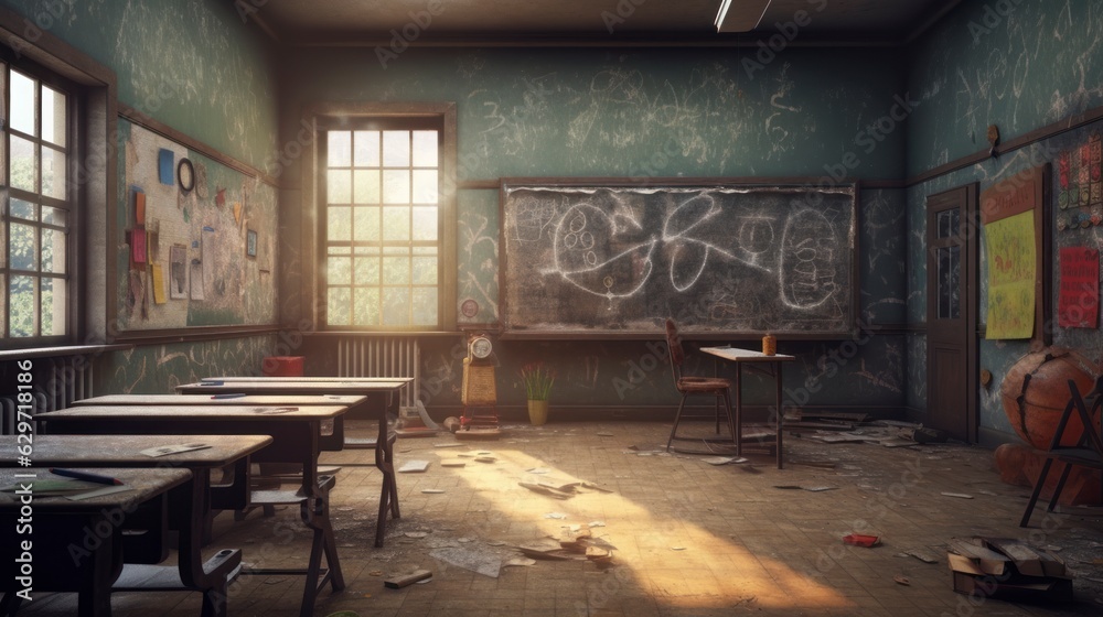 Old destroyed classroom, realistic photography, 8k Generative AI Stock ...