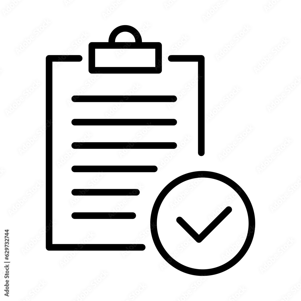 Black single approved clipboard line icon, simple outline office ...