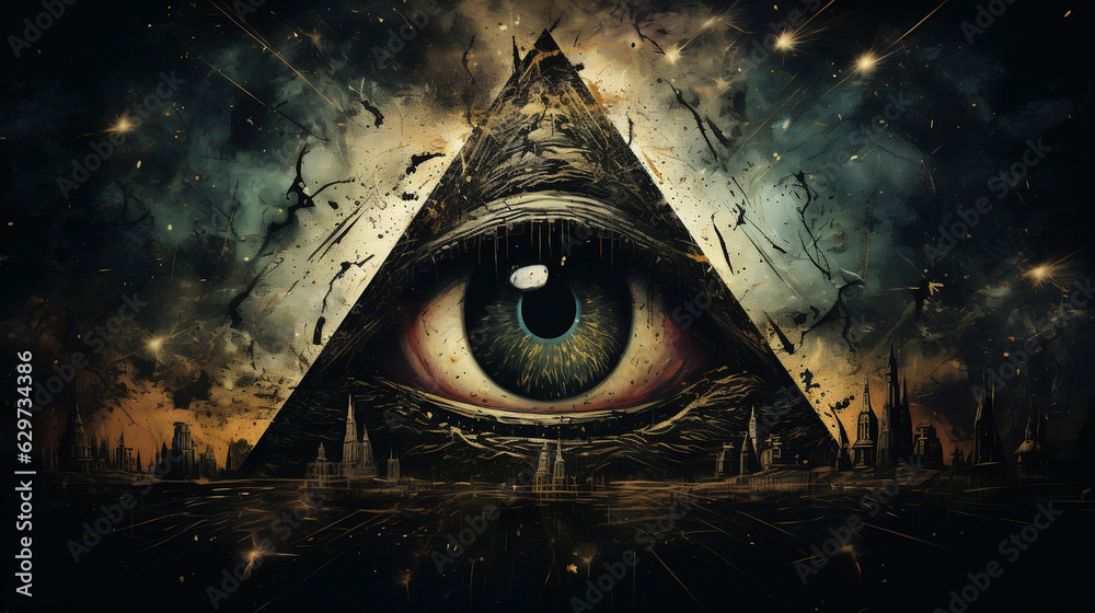 Mystical All-Seeing Eye of God in Ancient Triangle Stock Illustration ...