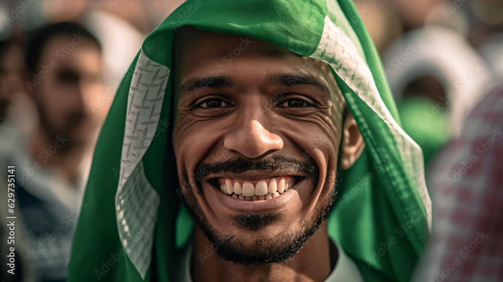 Foto de A Saudi Arabian man smiling wearing the Saudi Arabia shirt. do ...