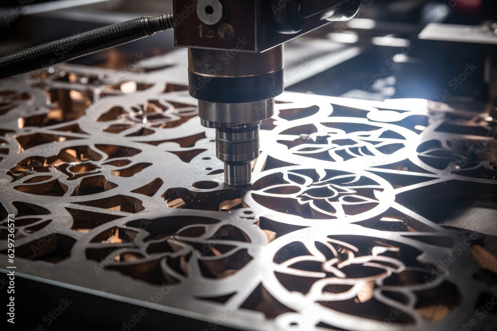 A plasma cutter creates intricate patterns and designs in metal ...