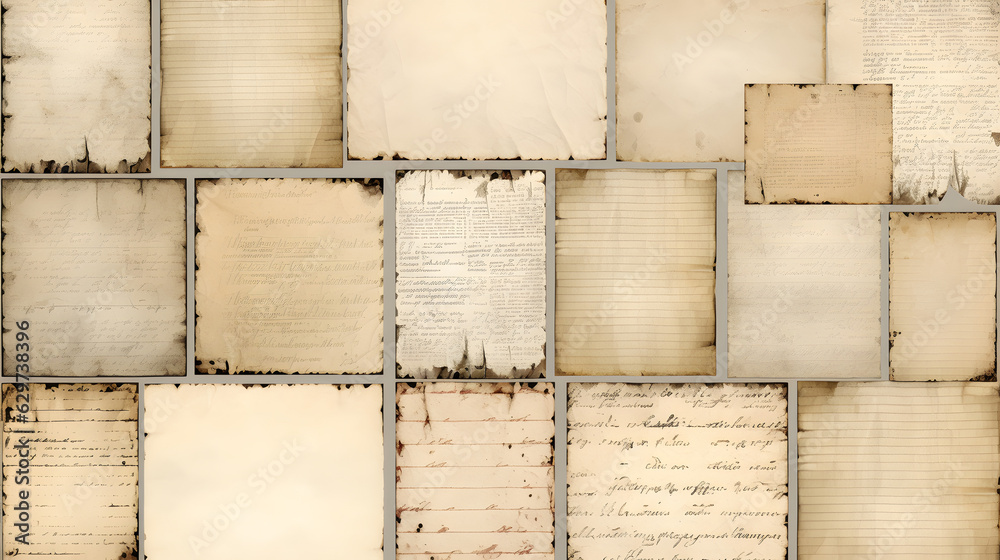 Collection of paper collage backgrounds made of antique documents with ...