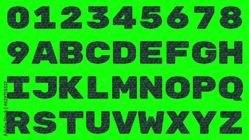 Binary code numbers and letters animation on alpha channel background ...