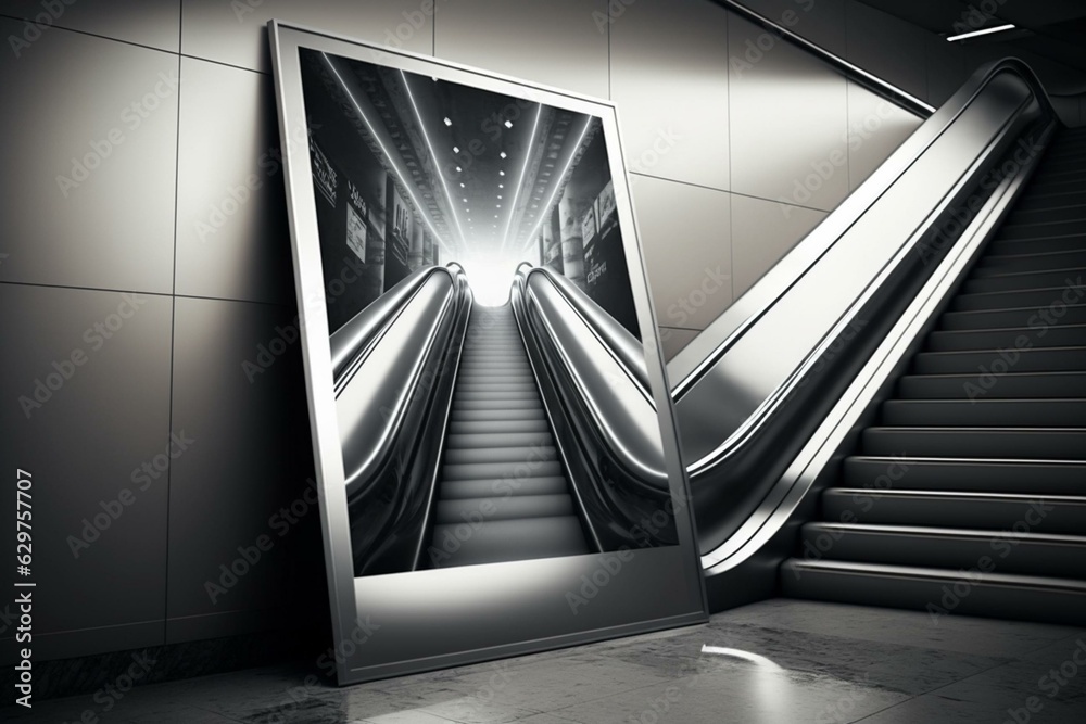 Contemporary subterranean design, escalator, void frame. Advertising ...