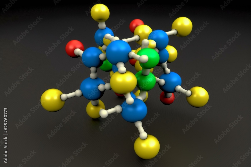 3D model of flortaucipir (18F) molecule, a radioactive diagnostic agent ...