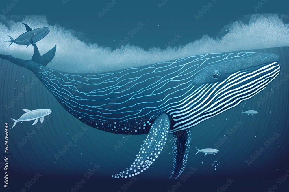 Illustration depicting the stunning elegance of a blue whale in its ...