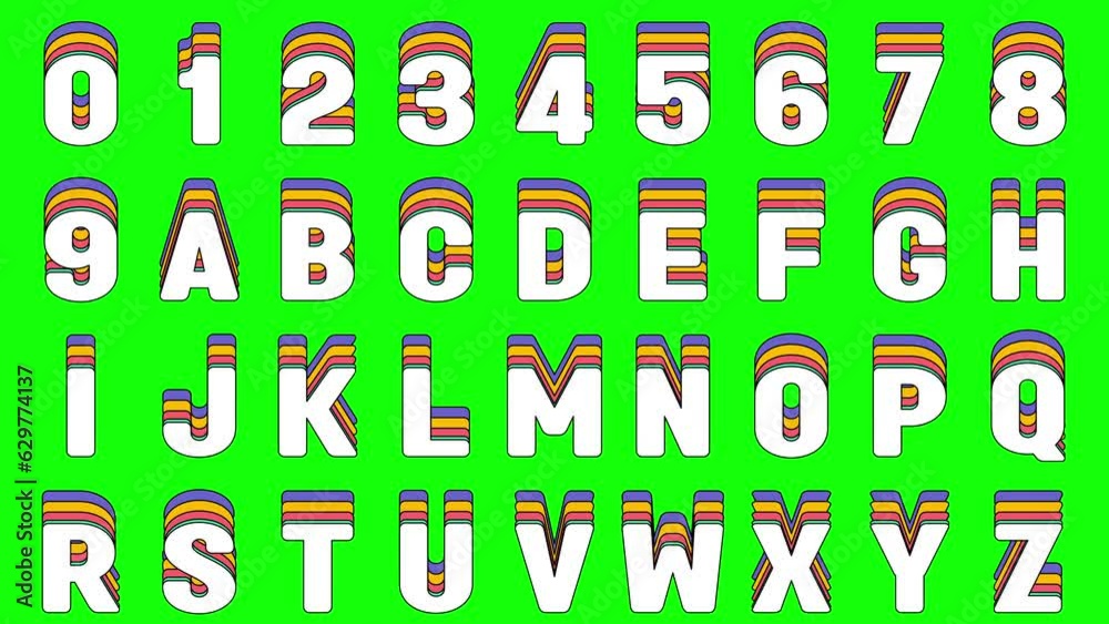 Multicolor retro alphabet animation on green screen background ...