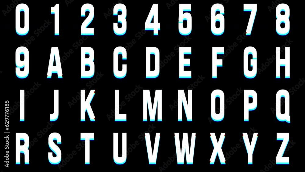 Rgb split numbers and letters animation on alpha channel background ...